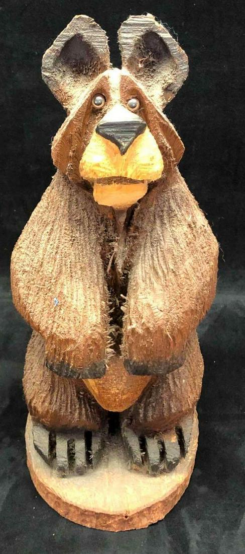 Hand Carved Wooden Bear Sculpture By Ken Hickey Auction