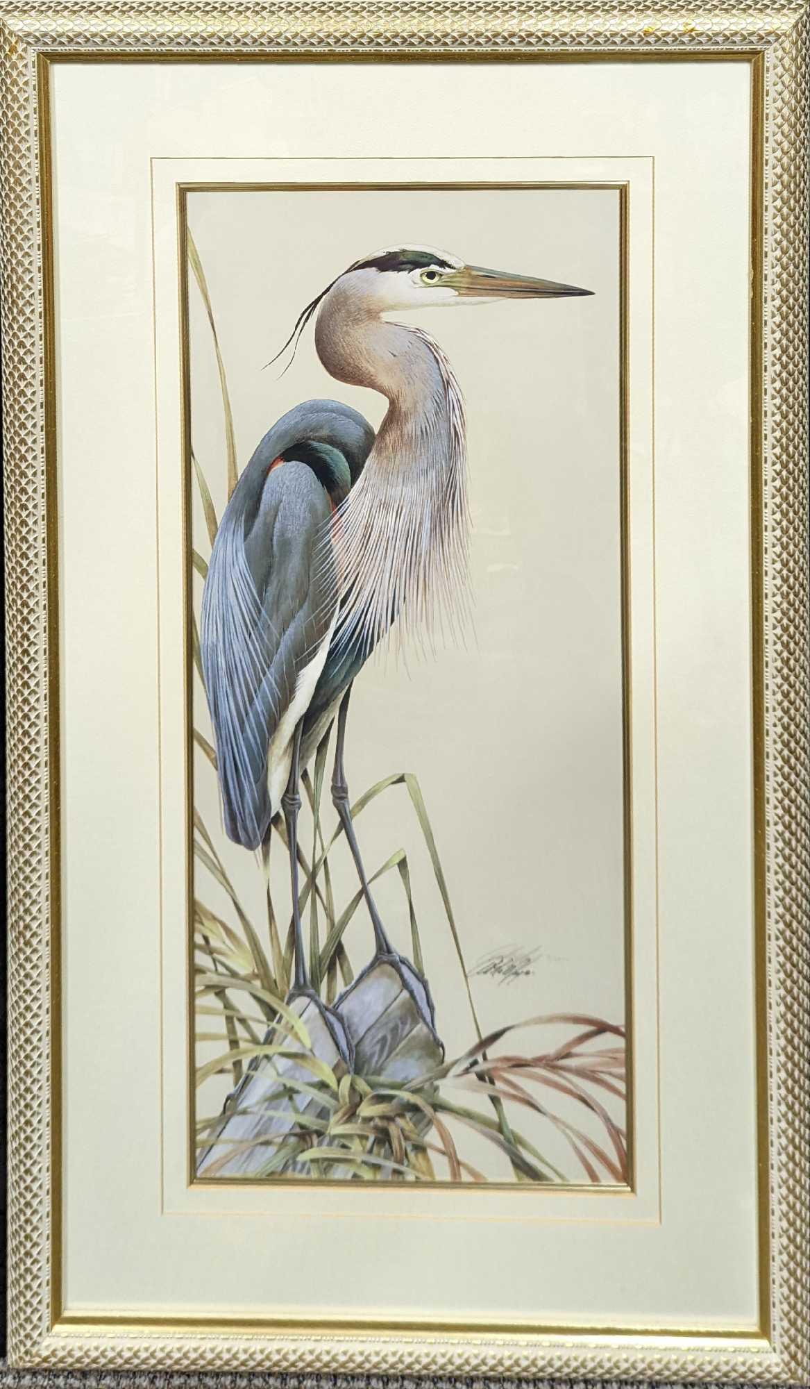 Framed S&n Art Lamay Heron Print Auction