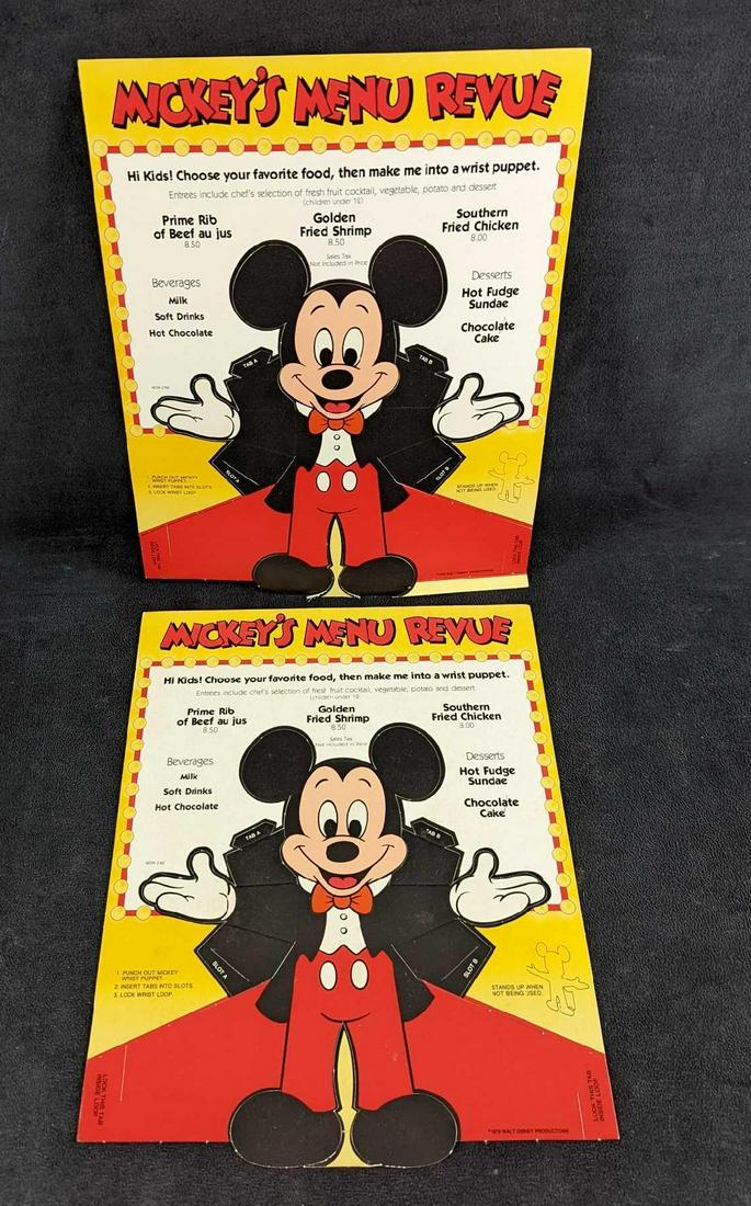 2 Mickey's Menu Revue Menu Disney Wrist Puppet Auction