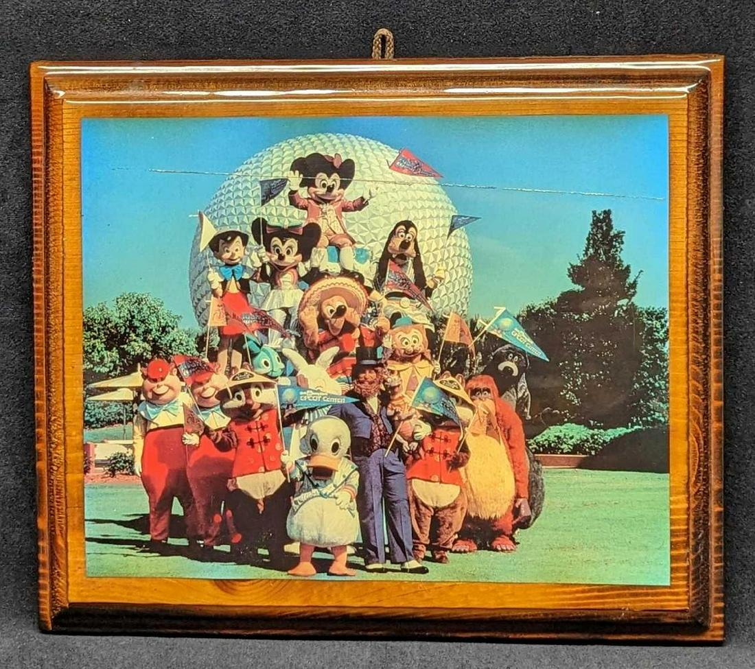 Vintage Disney Epcot Laminated Character Photo On Wood