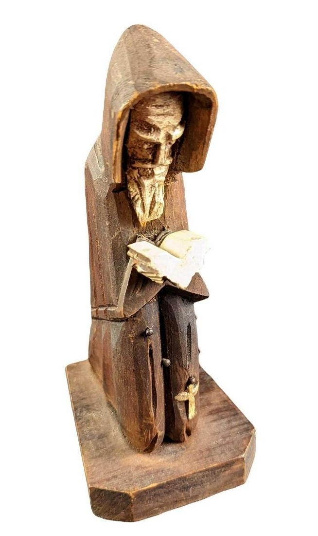 Mexican Hand Carved Wooden Friar Monk Figurine