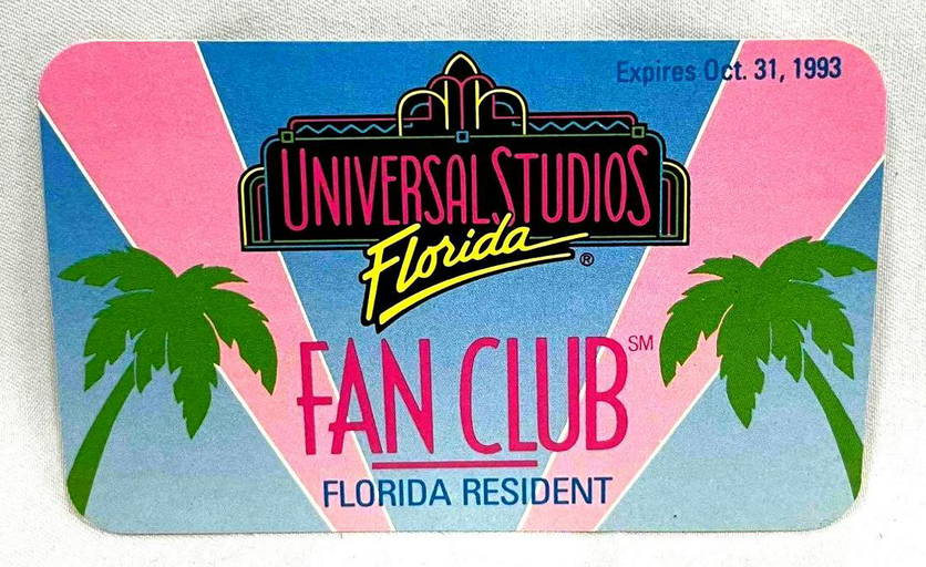 Vintage 1993 Universal Studios Florida Fan Club Card