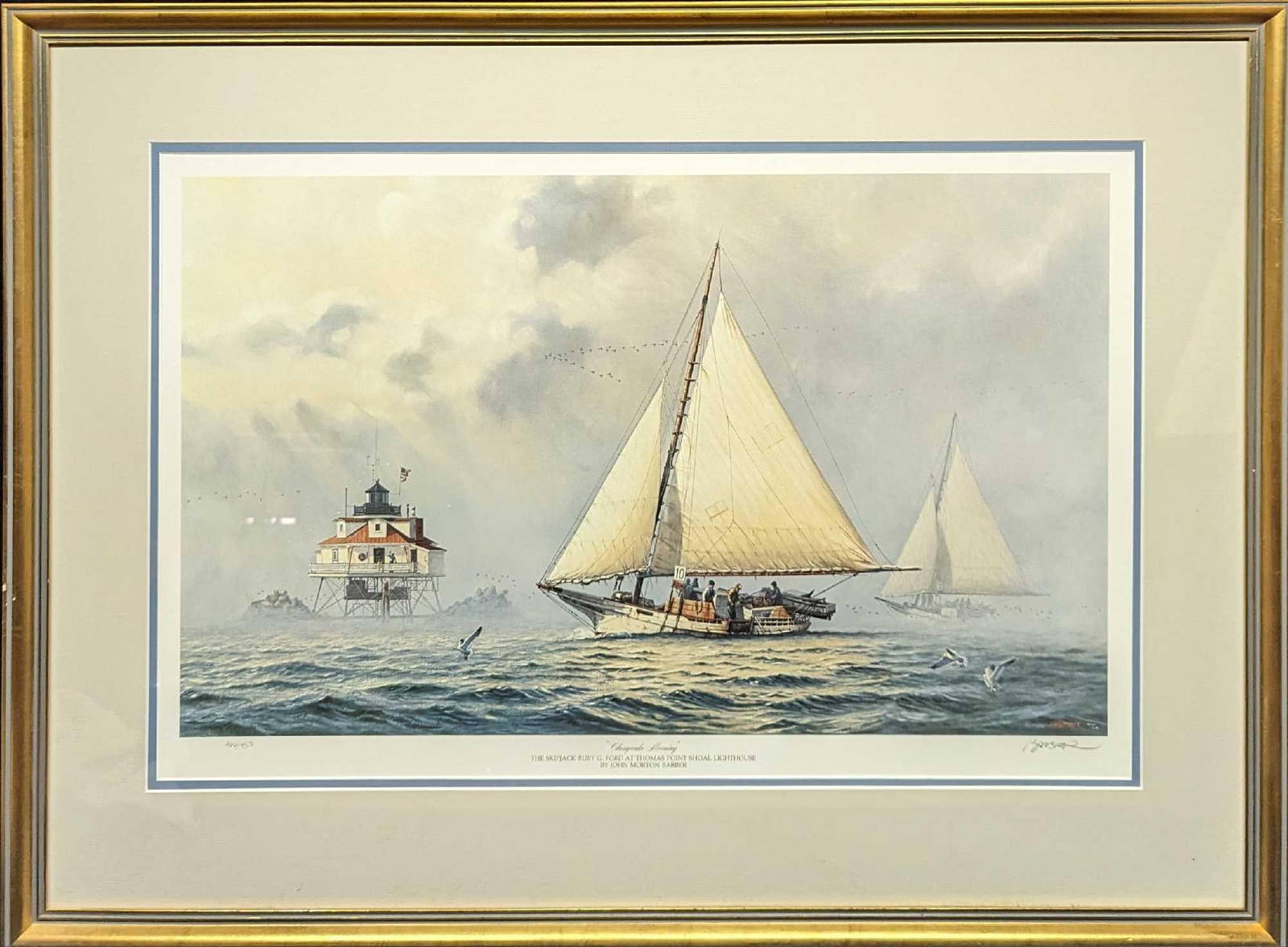 Framed John Morton Barber Chesapeake Morning Print S&n Auction
