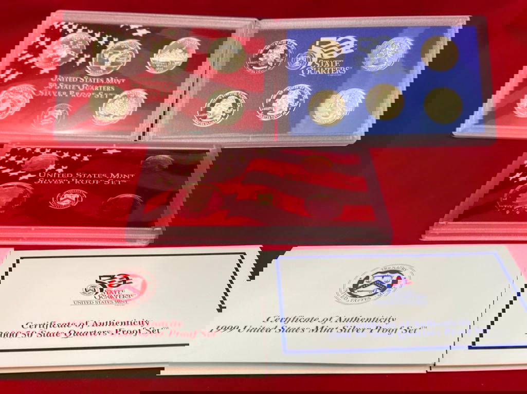 2000 Us Mint Silver Proof Set & 1999 Quarters Auction