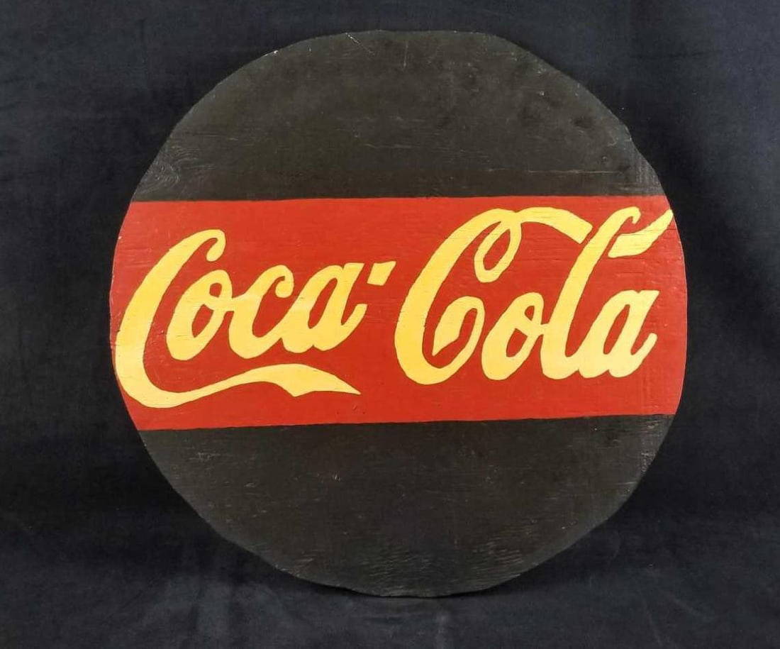 Round Wooden Coca Cola Sign Handmade 1 Auction