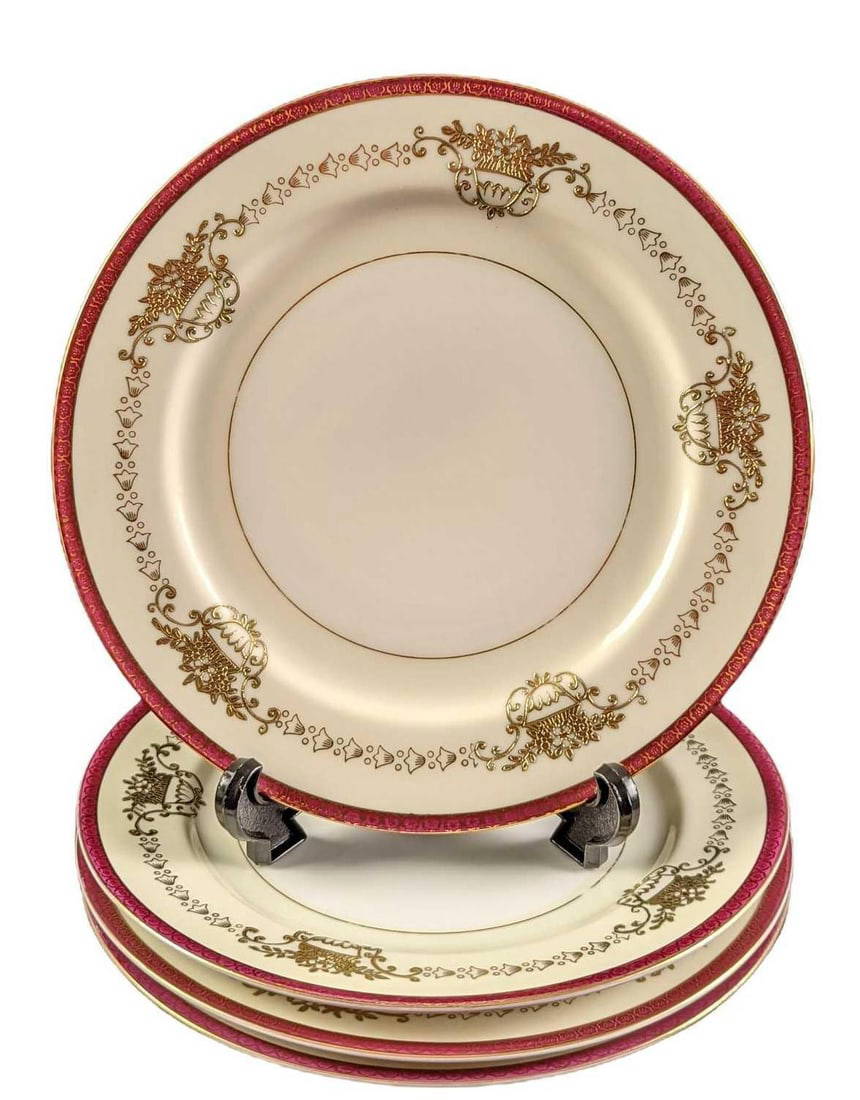 4 China Maroon Trim With Gold Inlay Dinner Plates Auction