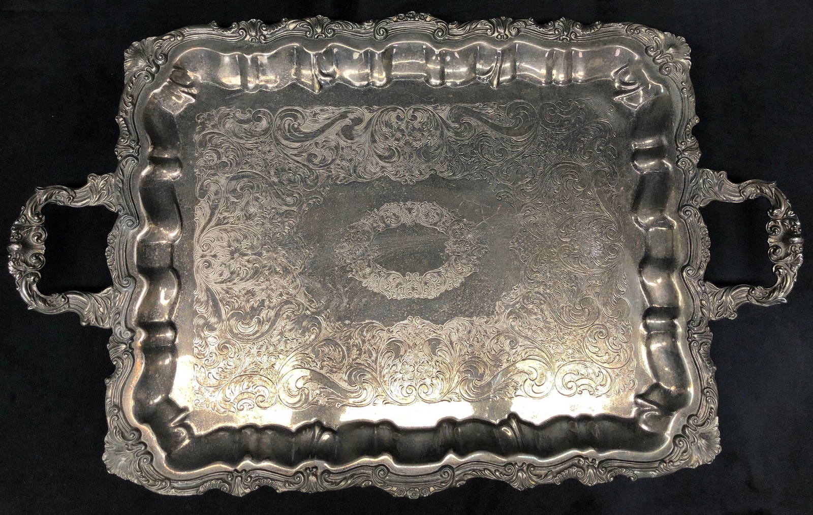 Ornate Etched Sheridan Silverplate Serving Tray Auction