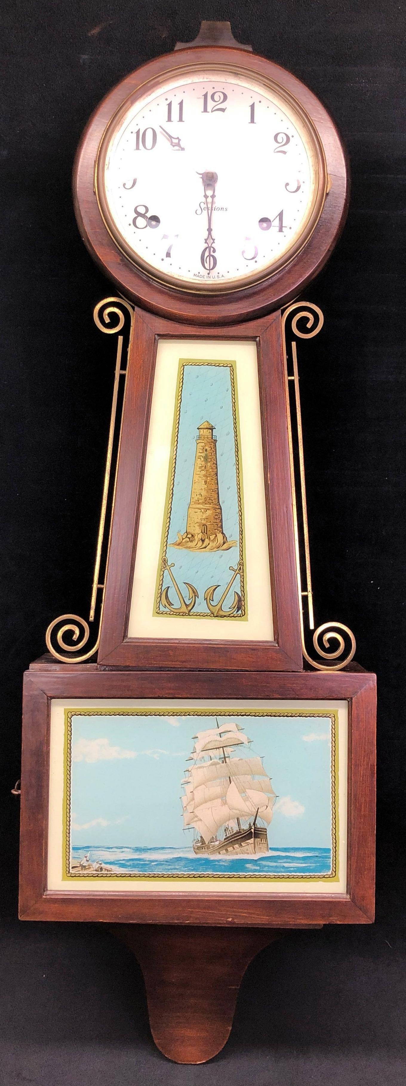 Sessions Banjo Clock Lighthouse & Sailing Ship Auction