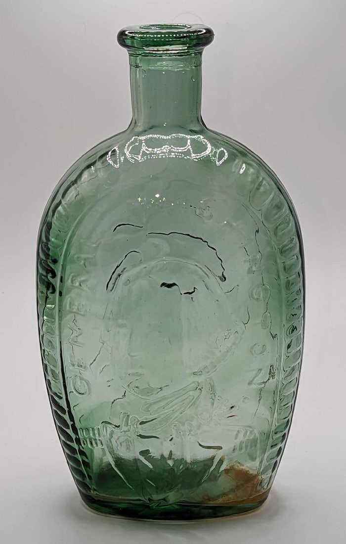 Vintage George Washington Green Glass Flask Bottle Auction