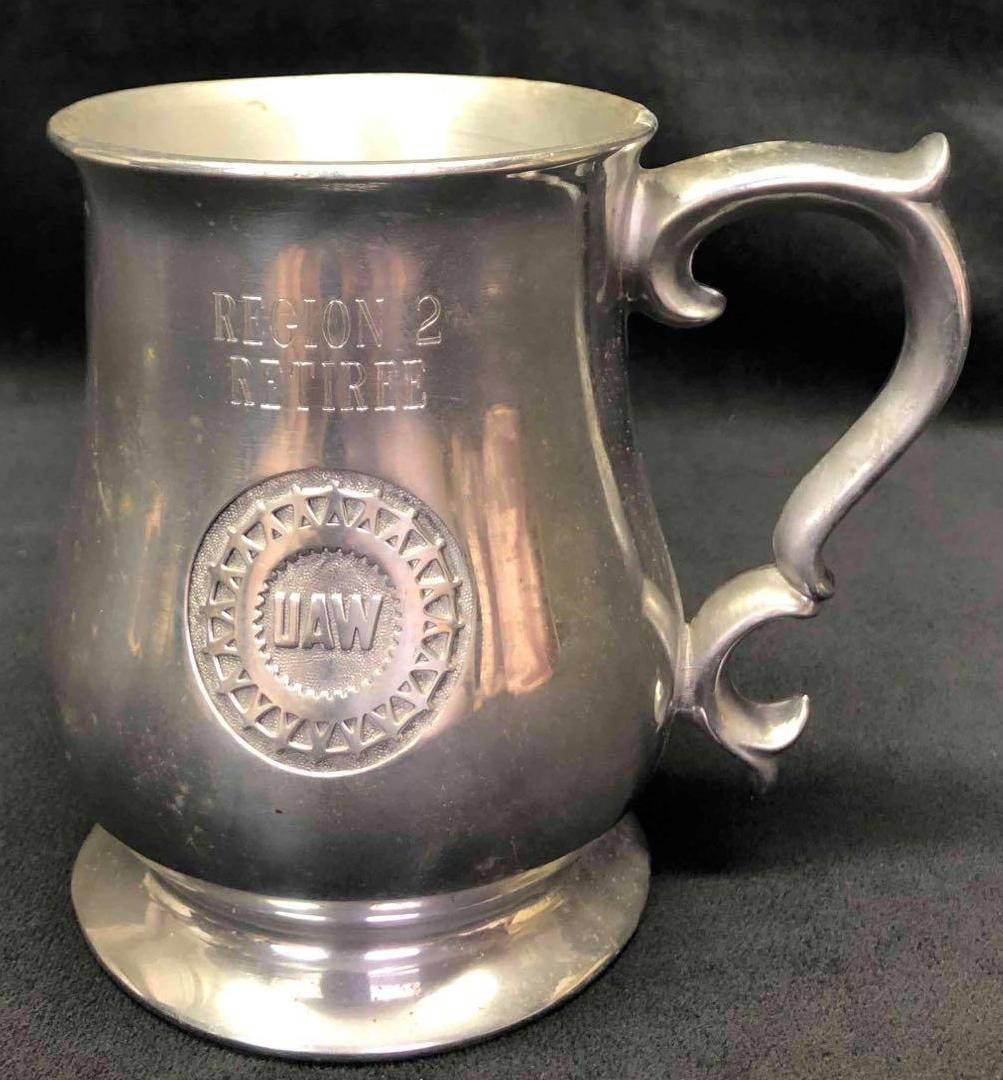 Vintage Metal Auto Workers Union Mug Auction