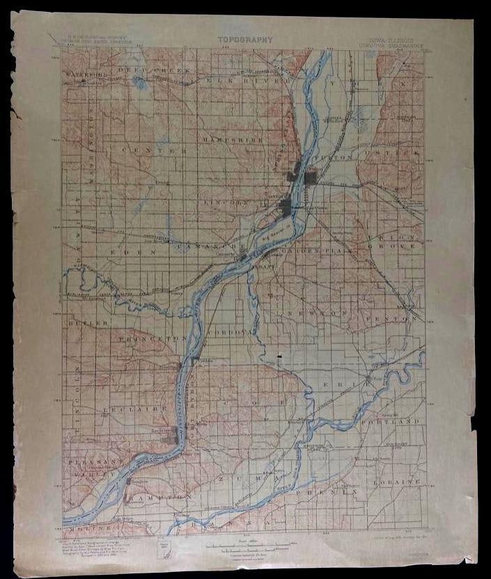 1910 Usgs Topographic Map Of Iowa-illinois Auction