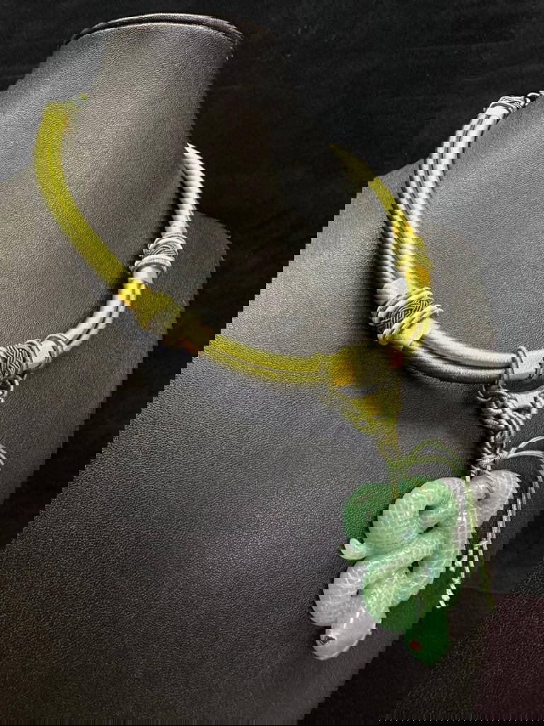 Jade Snake With Gold & Ruby Eyes On Silk Necklace Auction