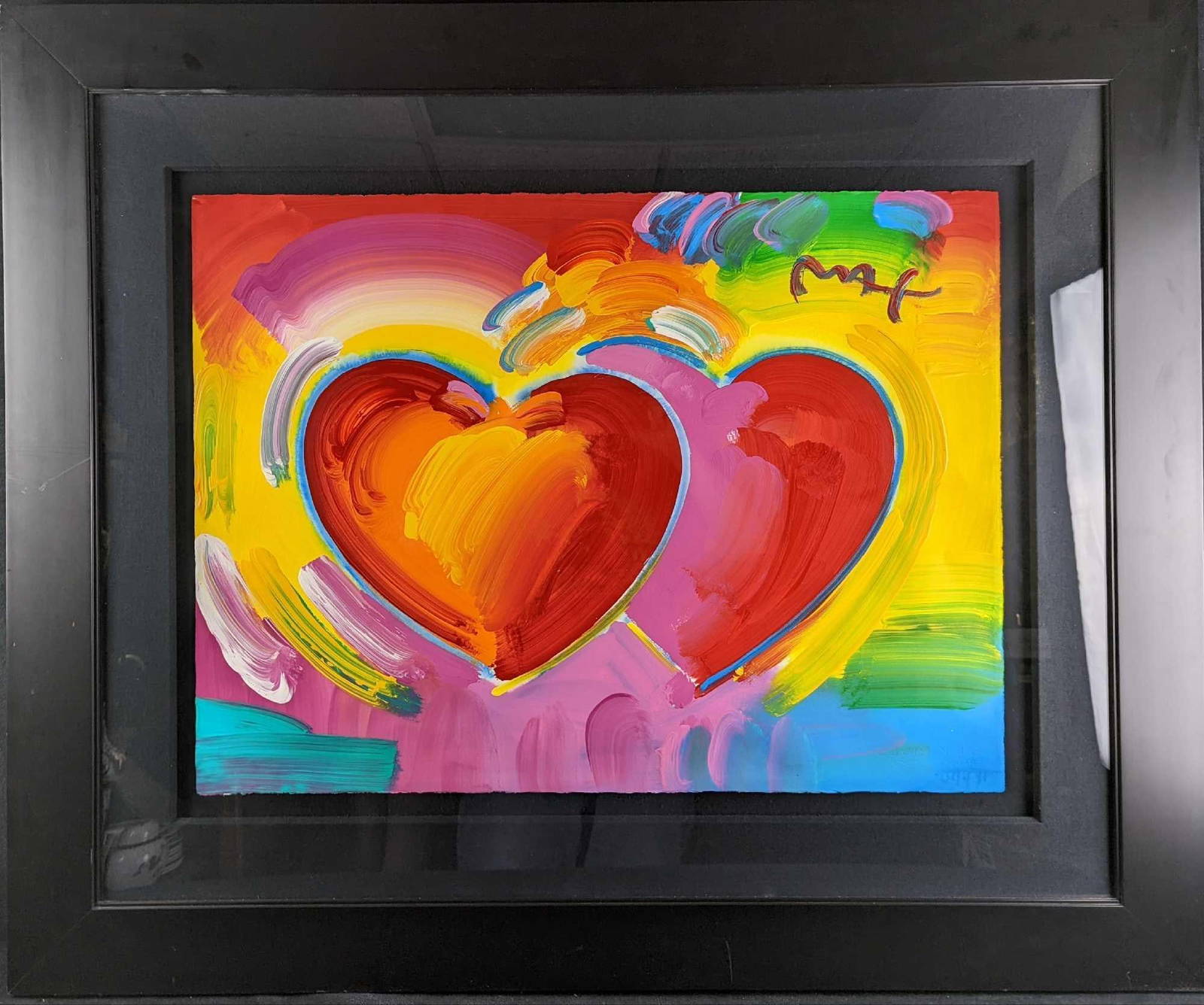 Peter Max Original Two Hearts Acrylic On Paper Auction
