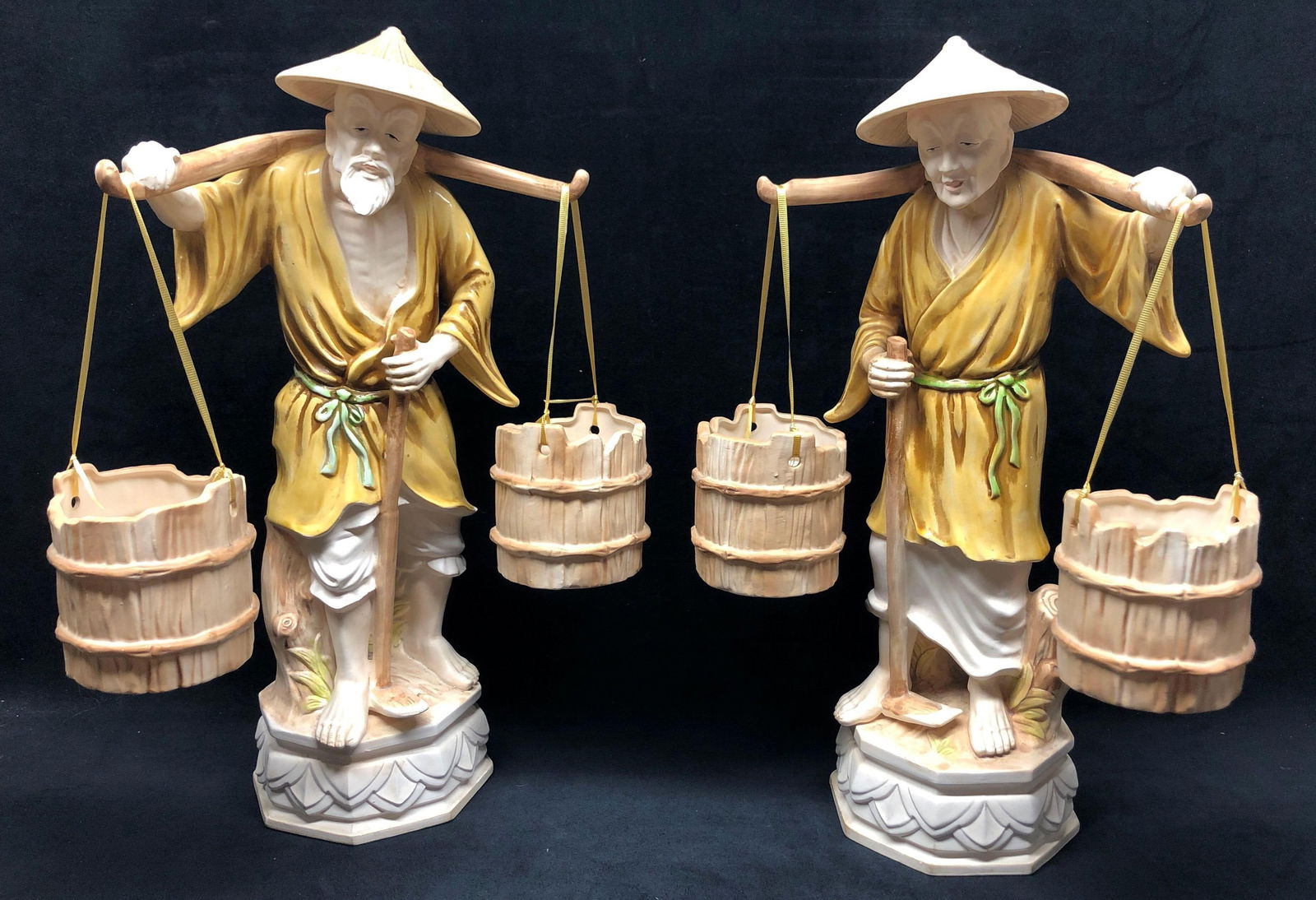 Vintage Pair Of Ceramic Japanese Figurines Carrying Water Buckets - Mama-san & Papa-san (jb 223 ...
