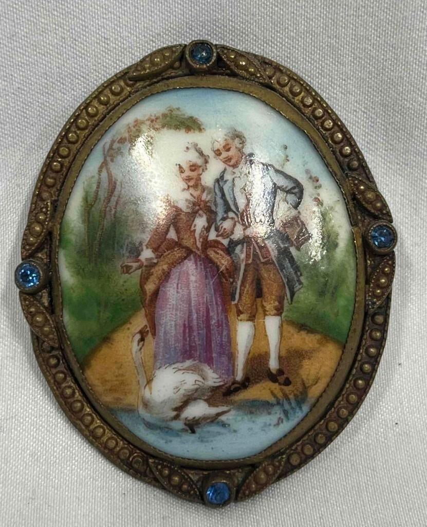 Vintage Czechoslovakia Hand Painted Signed Brooch Auction