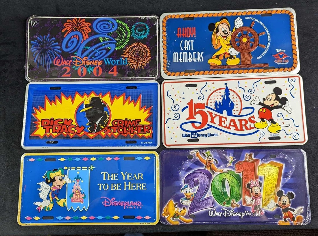 6 Walt Disney License Plates Mickey Mouse Anniversary Auction