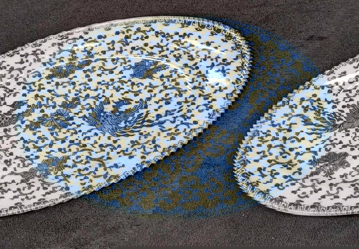 Vintage Japanese Blue & White Phoenix Platter A
