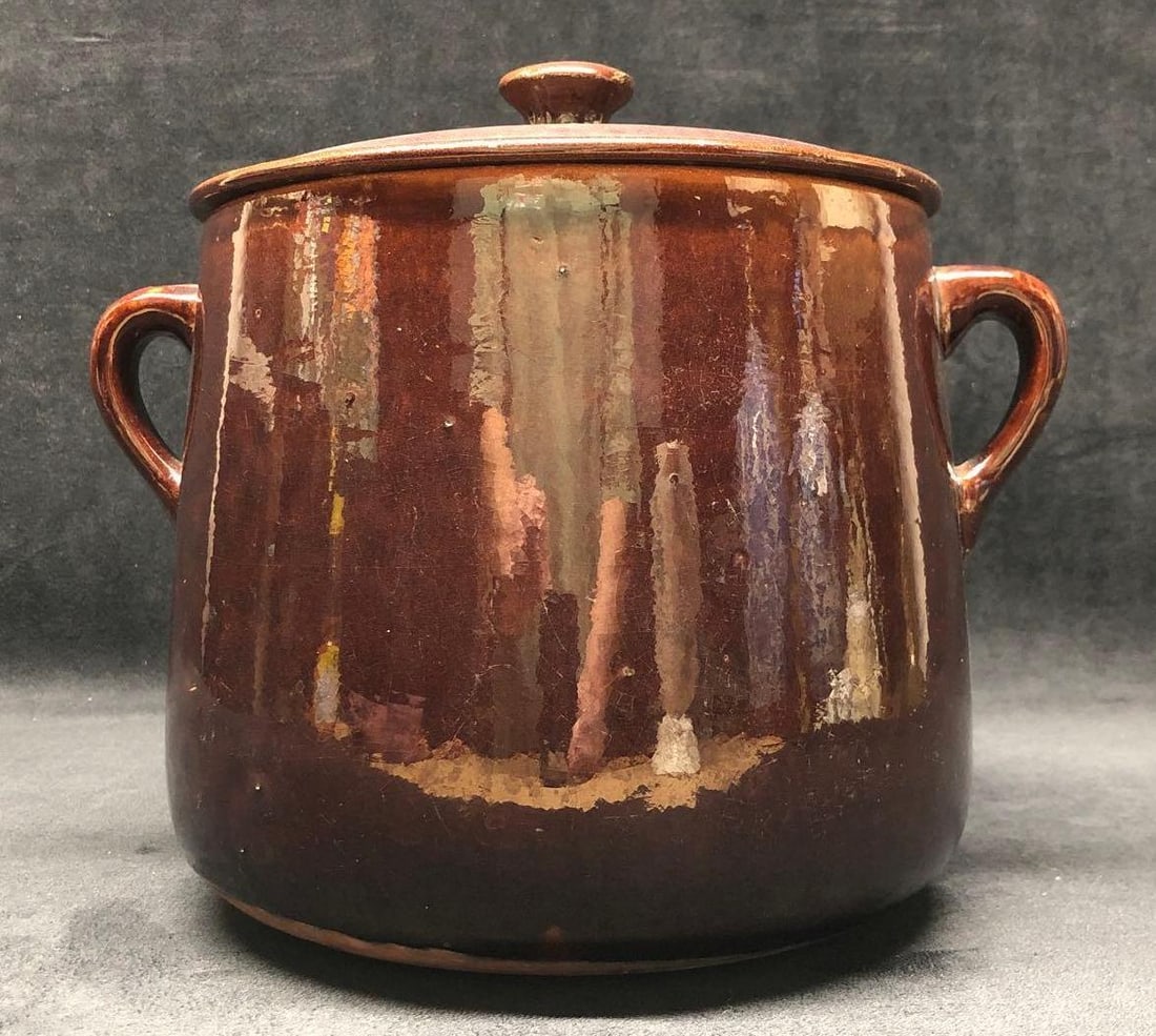 Vintage Vulcania Pottery #20 - Brown Glazed Terra Cotta Rustic Crock ...