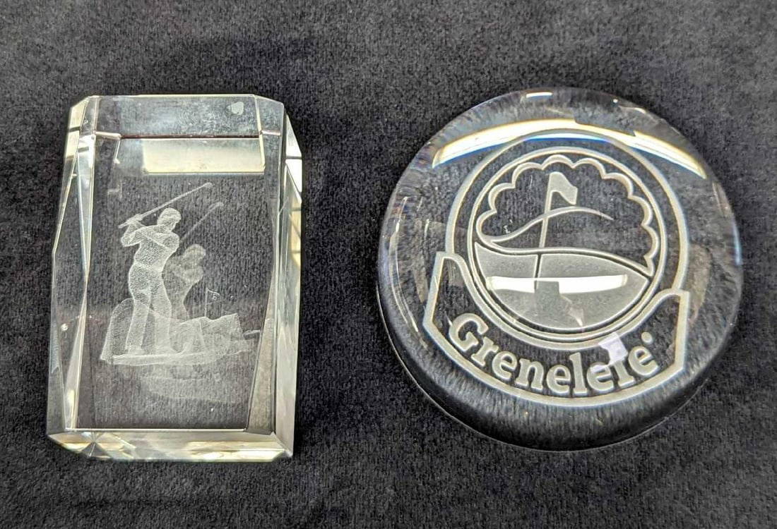 2 Glass Golf Paperweights Auction