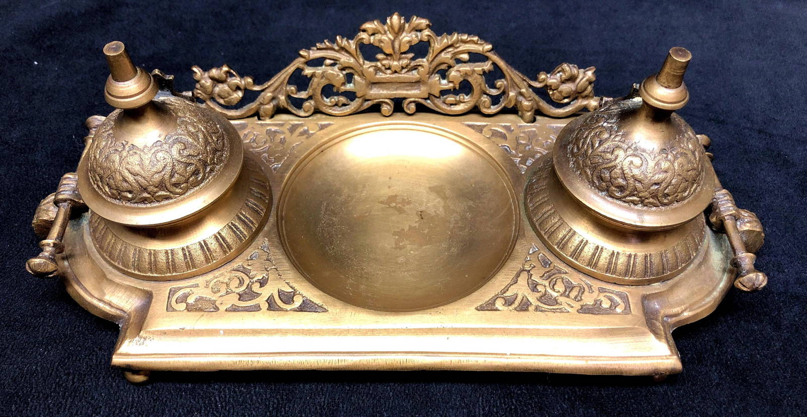 Vintage Ornate Lacquered Brass Double Inkwells - Made In India Auction