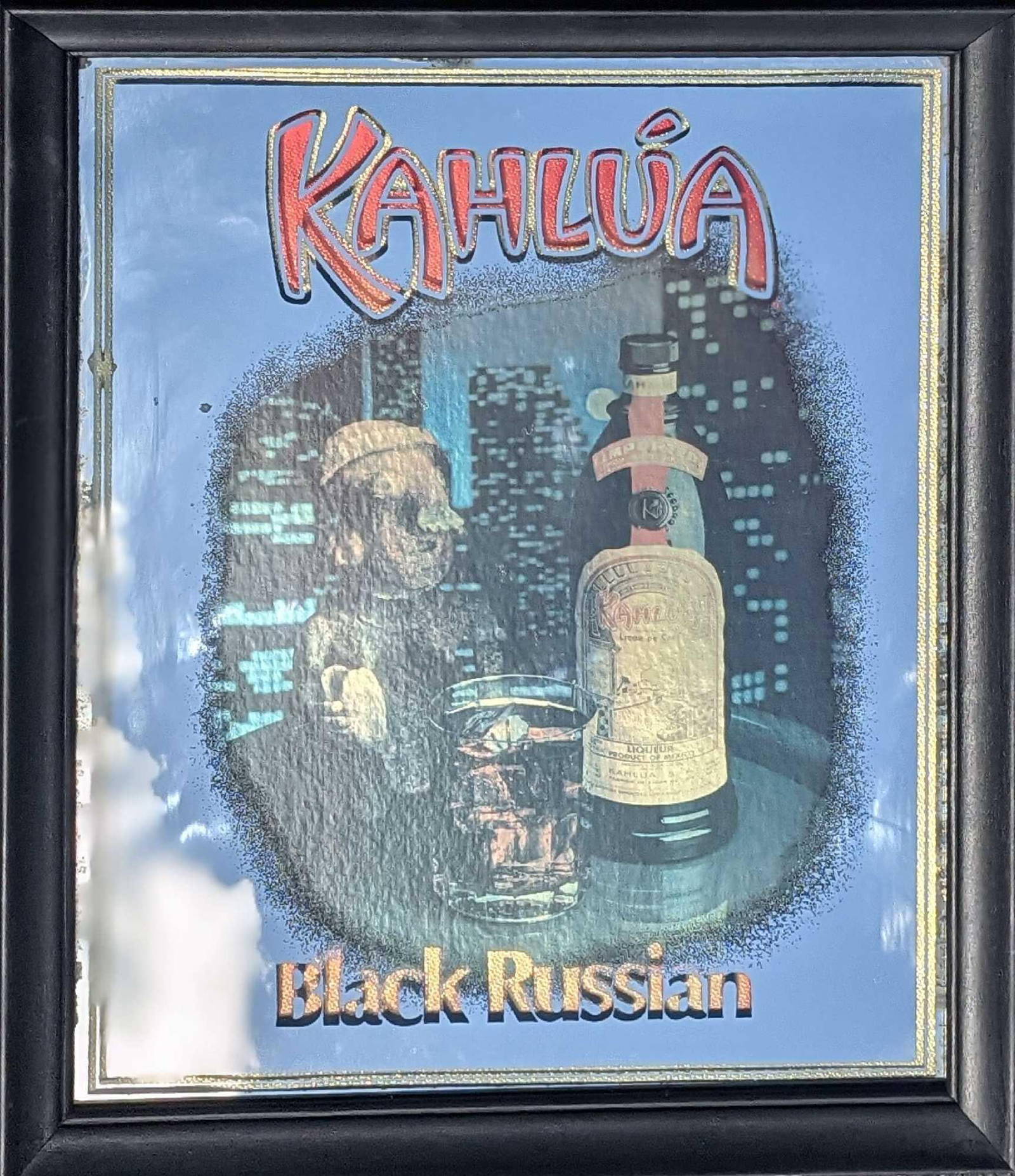 Vintage Kahlua Bar Mirror Sign Black Russian Man Cave Auction