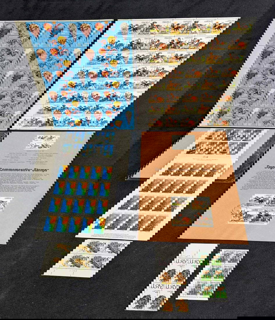 7 Sheets Of Us Postal Stamps Assorted & First Day Issue Auction