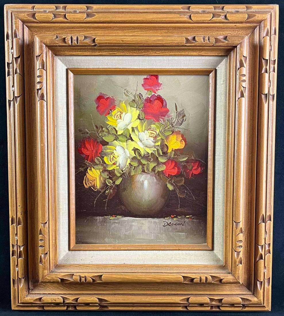 Original Oil Flower Painting Signed By Artist Deacon Auction