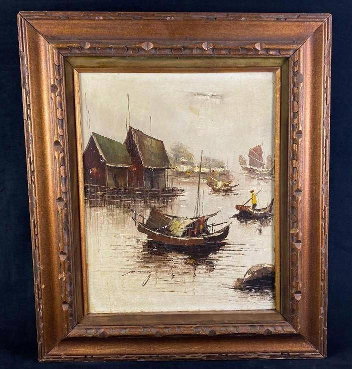 Original Oil On Canvas Nautical Painting Signed Framed, Seascape Asian ...