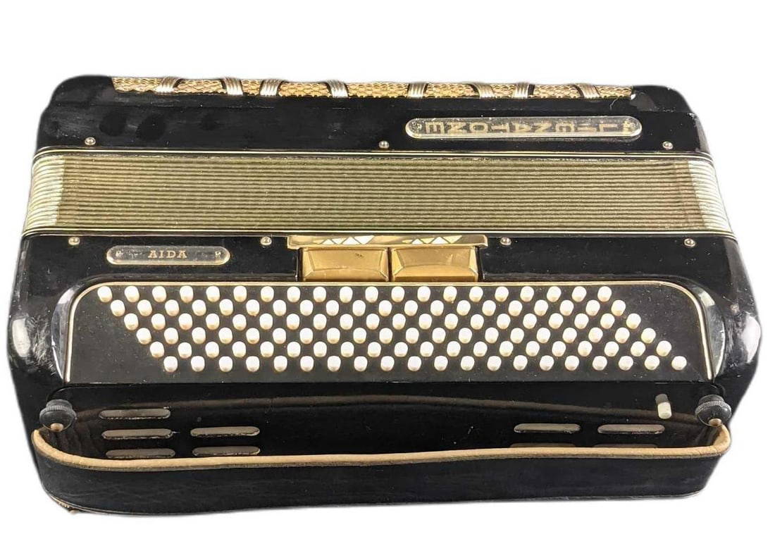 Vintage Black Lignatone Piano Accordion Aida Model Auction