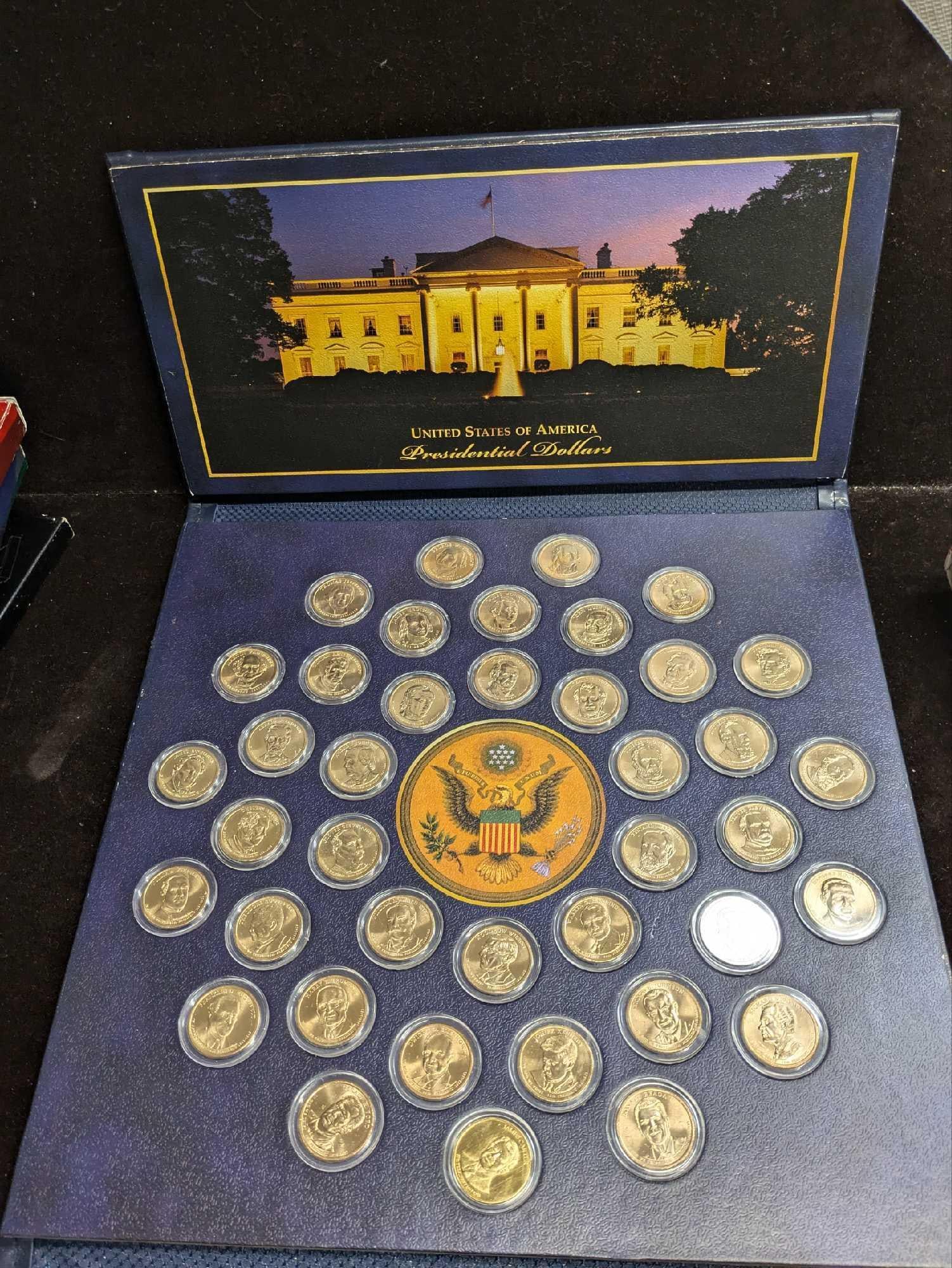 Us Dollar Presidential Coin Collection With Board Display Auction