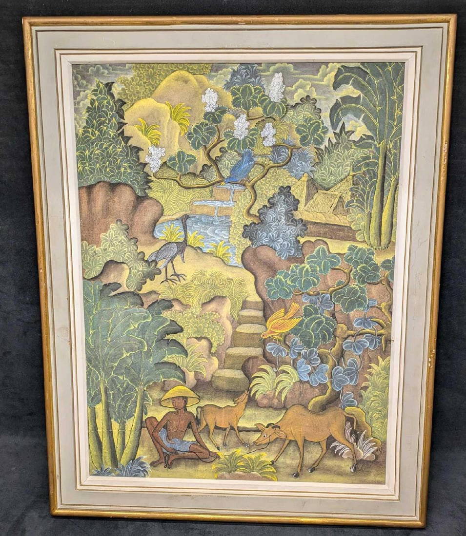 Vintage Indian Ubud Artist Original Folk Art Painting Auction