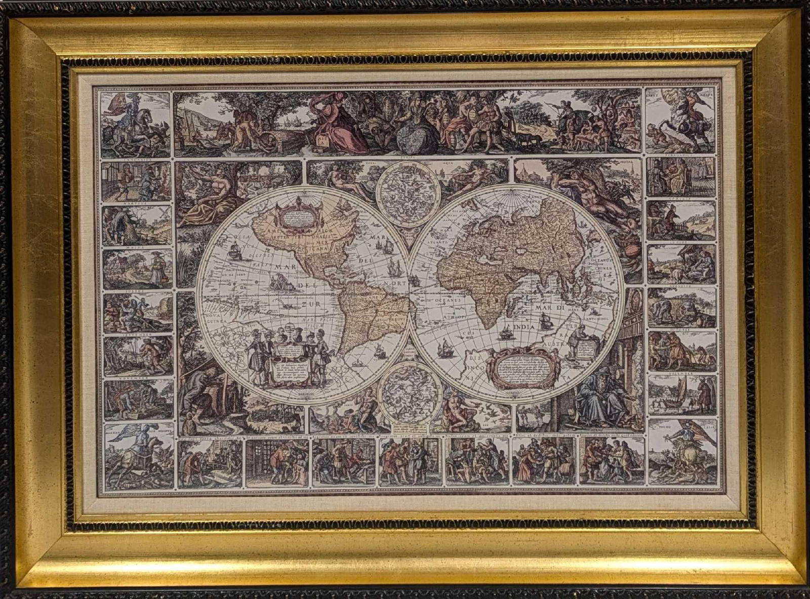 Framed Vintage Style Visscher Commander Repro Map Auction