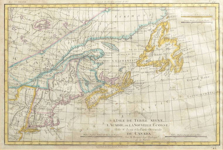 Bonne, Rigobert Newfoundland, Acadia And Nova Scotia Map