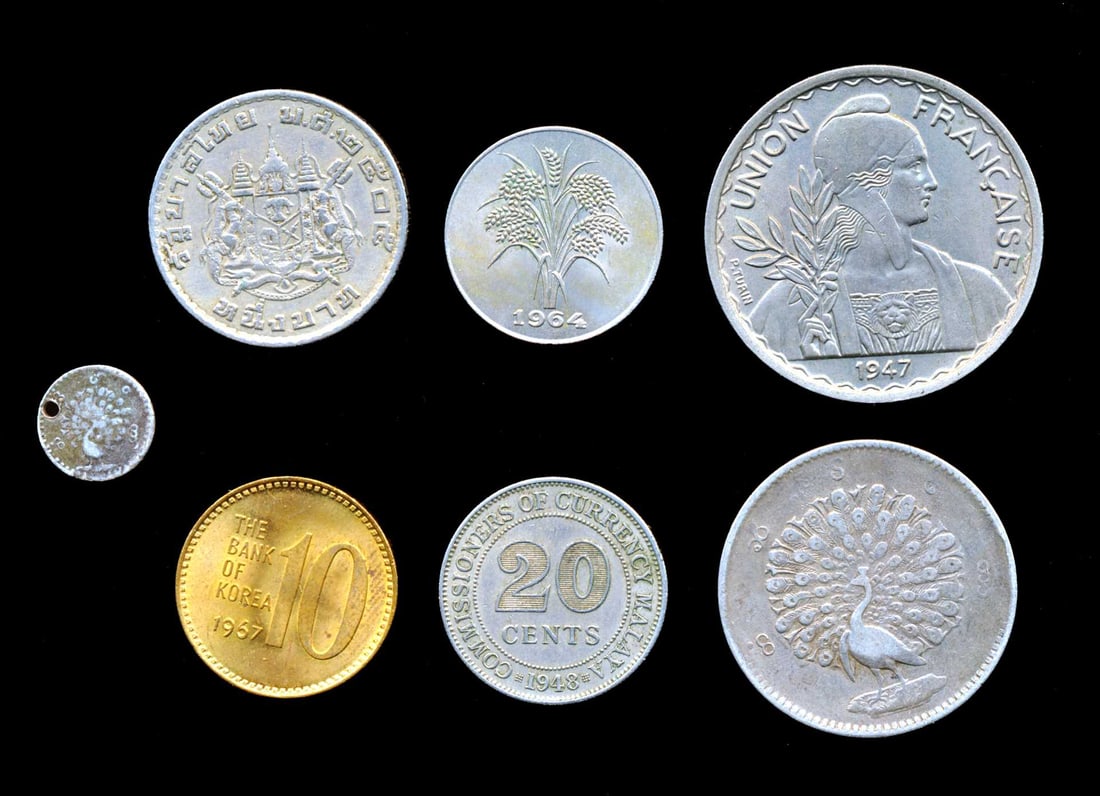 Indochina 1852-1967. A Mix Of 7 Regional Coins Very Good-unc Auction