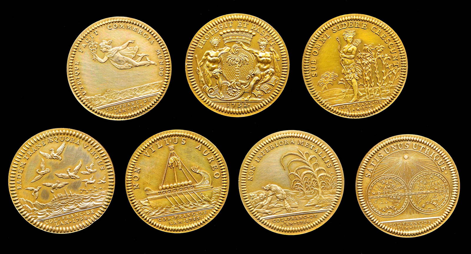 France 1751-1758 A Set Of 7 French Colonial Tokens Uncirculated Auction