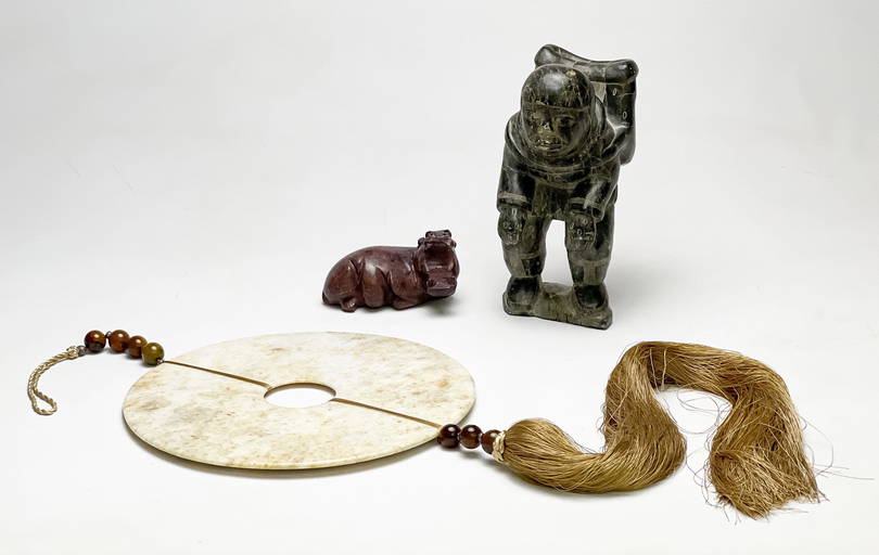 Chinese Bi Disc And Stone Figures