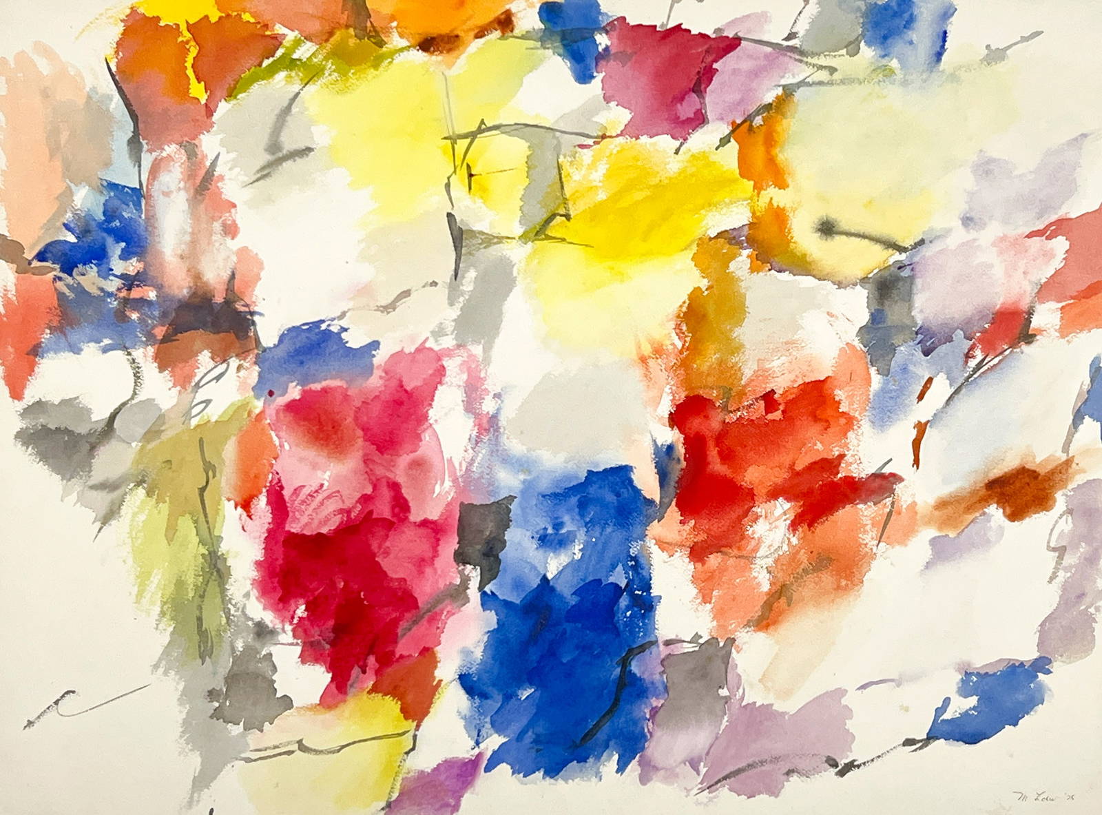 Michael Loew - Untitled (abstract In Yellow, Red, Pink, And Blue) Auction