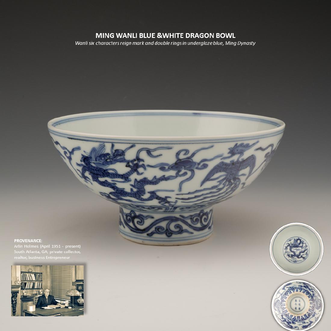 MING WANLI BLUE &WHITE DRAGON BOWL