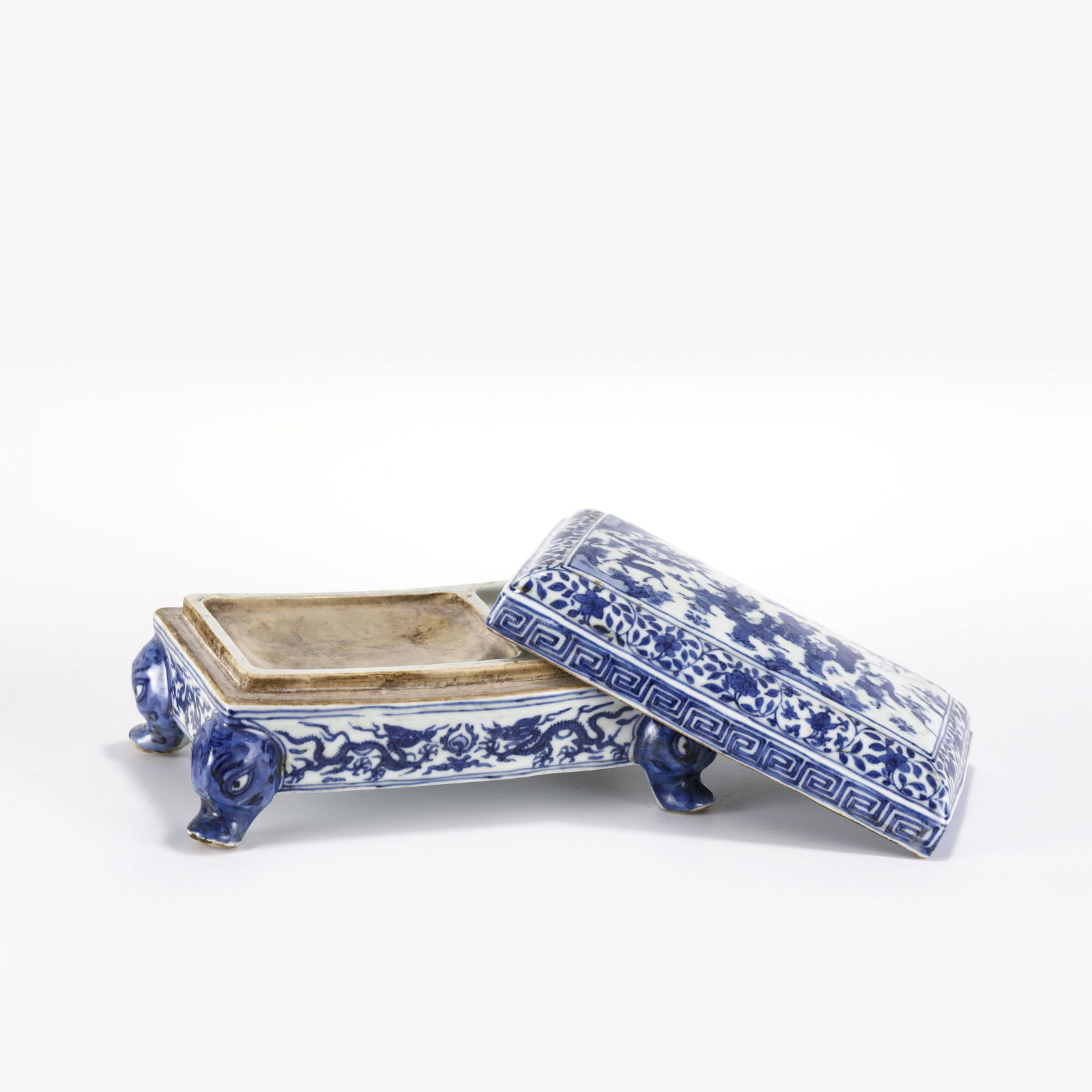 Ming Wanli Blue & White Lidded Inkstone Box