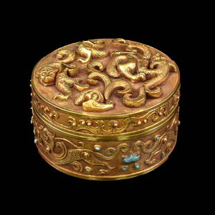 Chinese Tang Dynasty Gilt Copper Lid Box