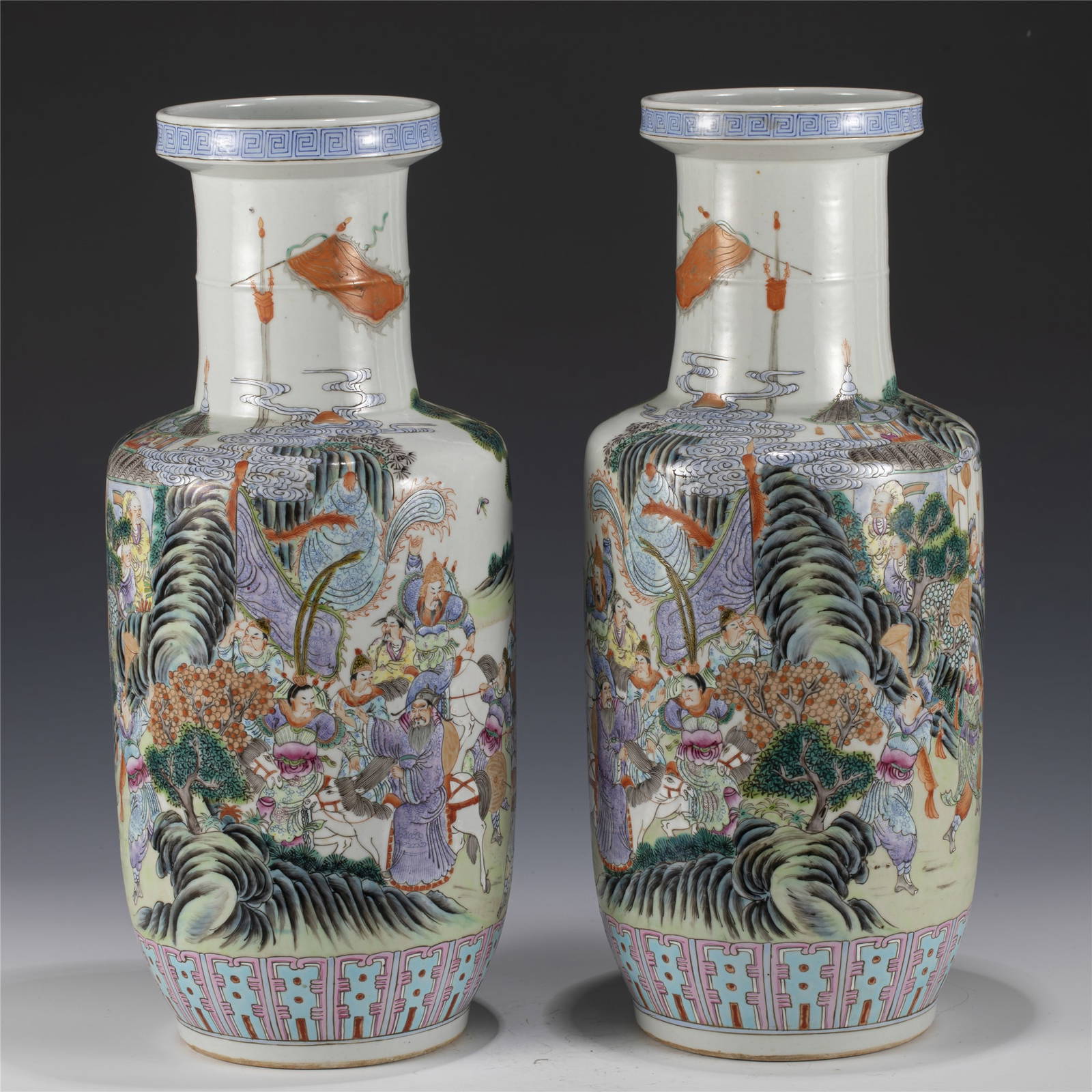 Pair Of Qing Famille Rose Mallet Vase Auction