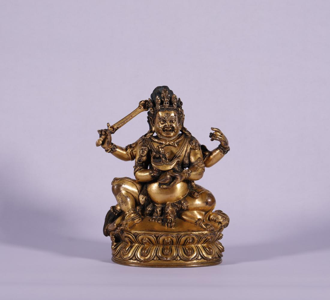 Qing Dynasty Gilted Bronze Guardian Statue