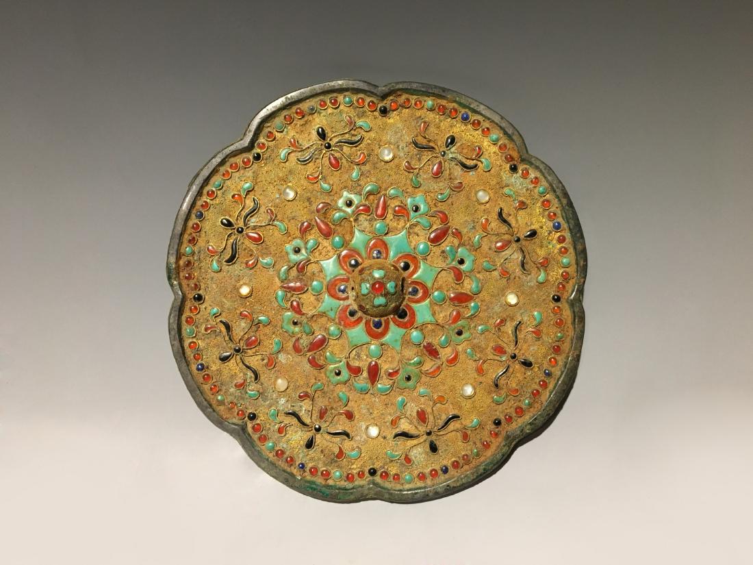 Tang Dynasty-Gold & Silver on Bronze w/ Gem Mirror