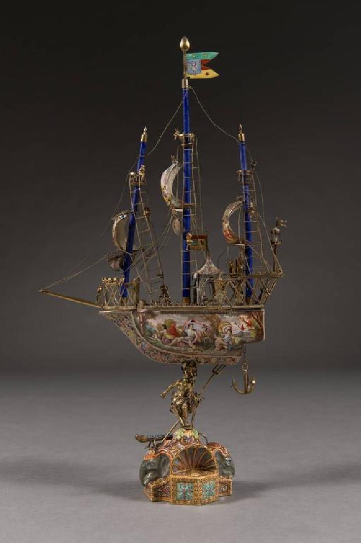 Viennese Gilt Silver Enamel Nef/Ship