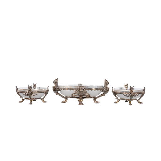 A French Silvered Bronze And Cut Glass Three Piece Table Garniture By ...