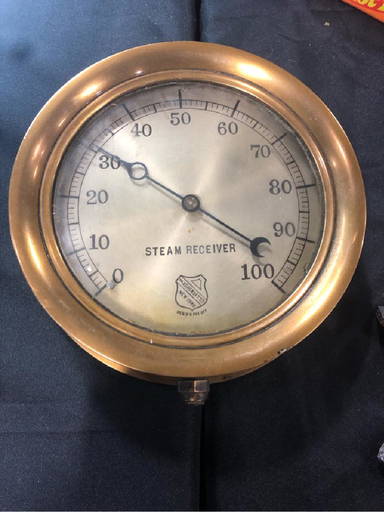 Antique Brass Steam Receiver Gauge Ashcroft New York