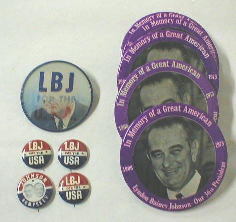 18: 10 Political Items: 9 LBJ Buttons & 1 Flasher