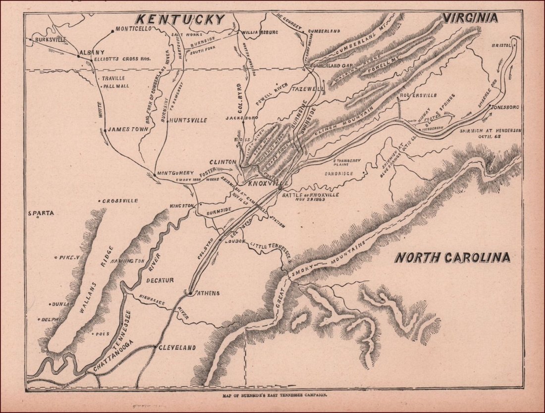 Antique Original Civil War Battle Map Of East Tennessee