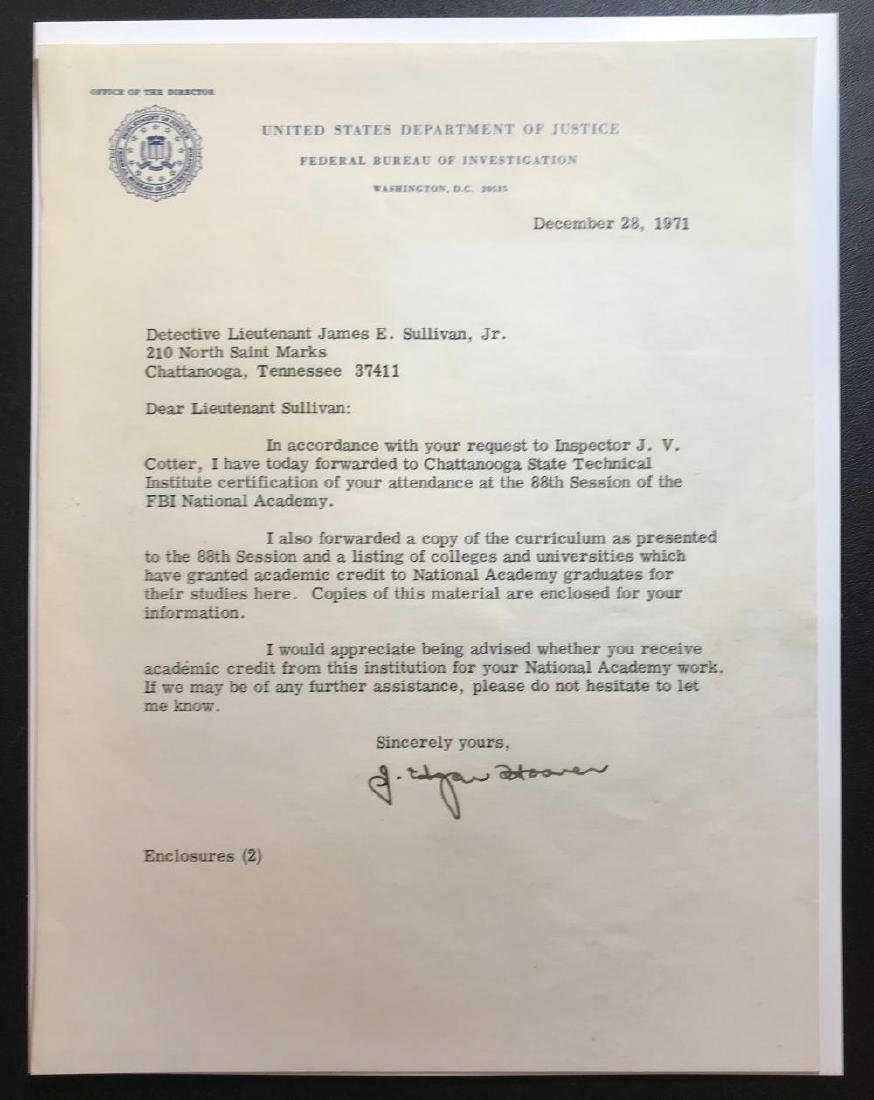 J. Edgar Hoover Letter on his FBI Director's Letterhead