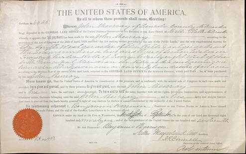 1889 Benjamin Harrison Signed Land Deed